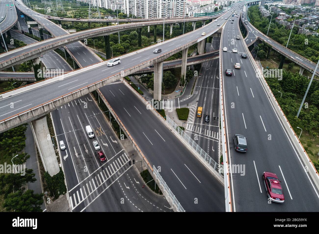 Aerial view of highway and overpass Stock Photo - Alamy