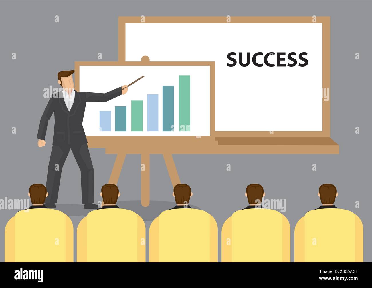 Businessman standing in front of white board giving presentation on ...