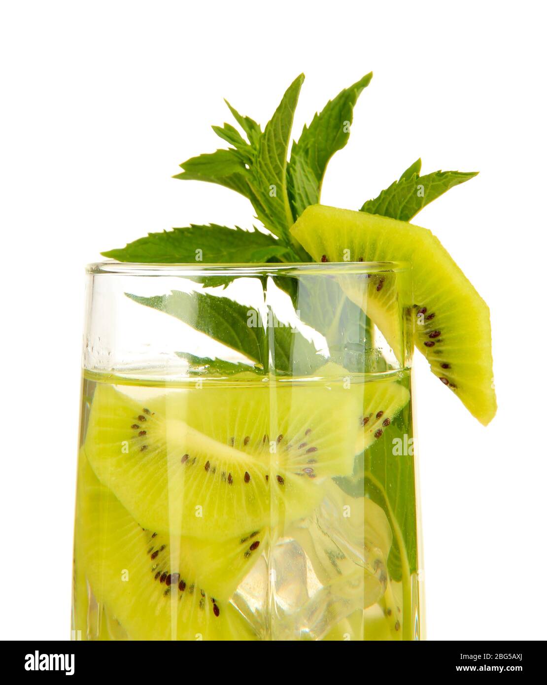 Glass of fruit drink with ice cubes isolated on white Stock Photo - Alamy