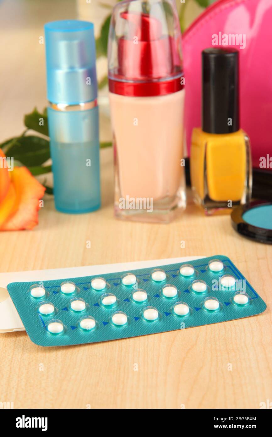 Hormonal pills in women's bedside table on room background Stock Photo ...