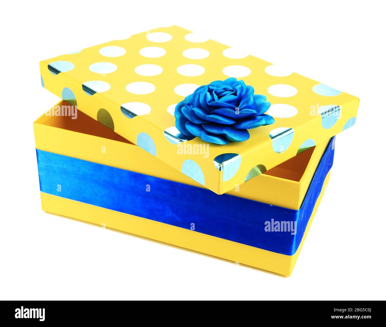 Yellow box for gifts isolated on white Stock Photo - Alamy
