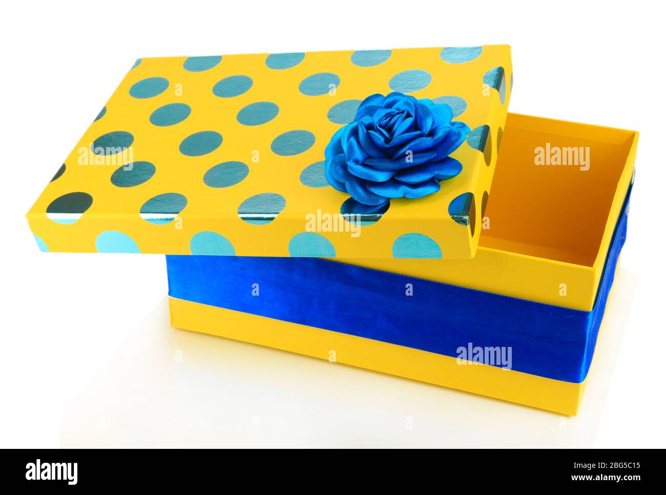 Yellow box for gifts isolated on white Stock Photo - Alamy