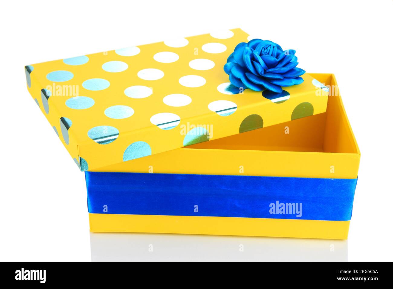 Yellow box for gifts isolated on white Stock Photo - Alamy