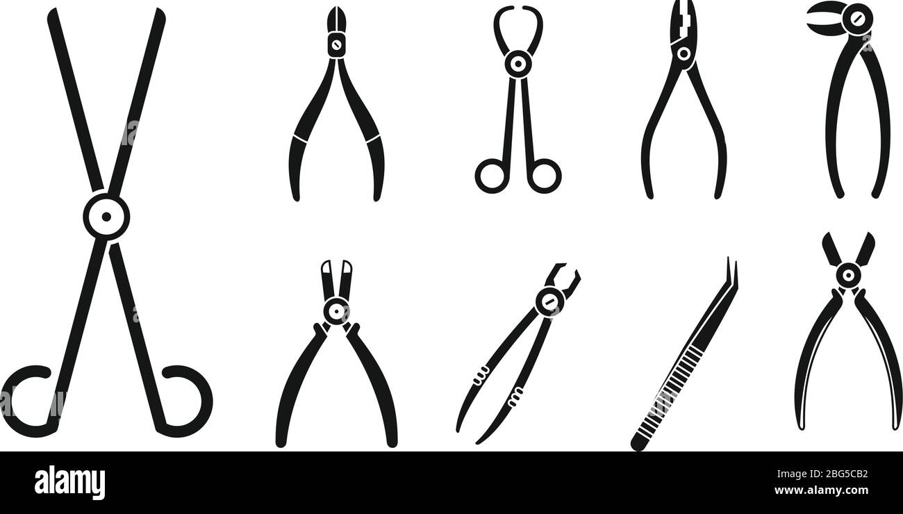 Medical forceps icons set. Simple set of medical forceps vector icons ...