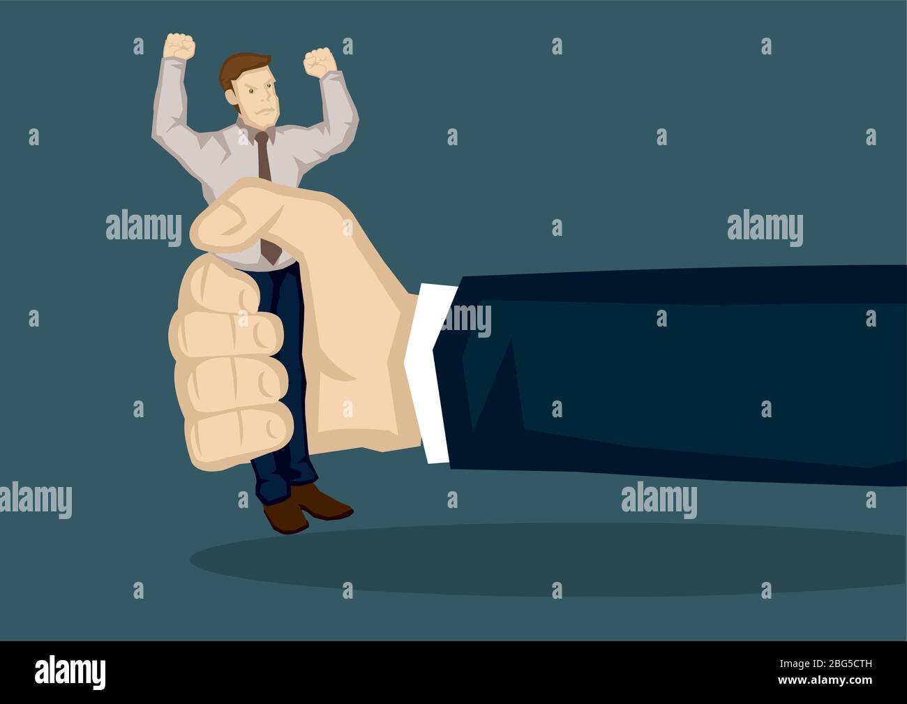 Unhappy businessman getting squeezed by a giant hand. Creative vector ...