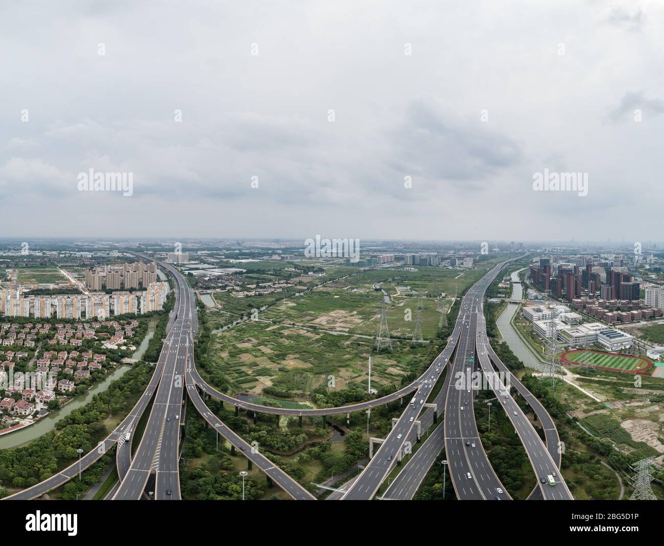 Aerial view of highway and overpass Stock Photo - Alamy