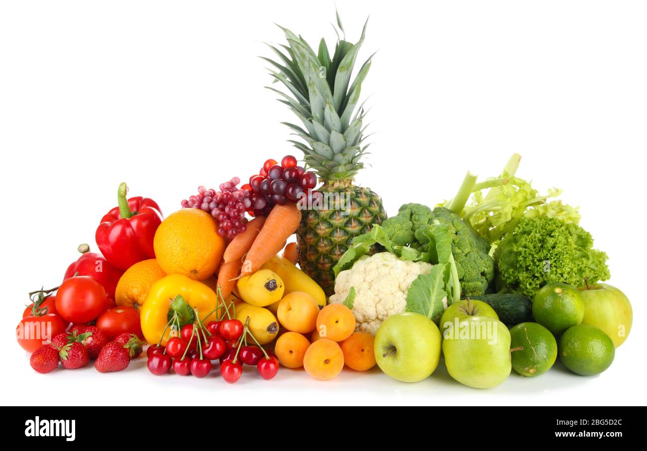 Assortment of fresh fruits and vegetables, isolated on white Stock ...
