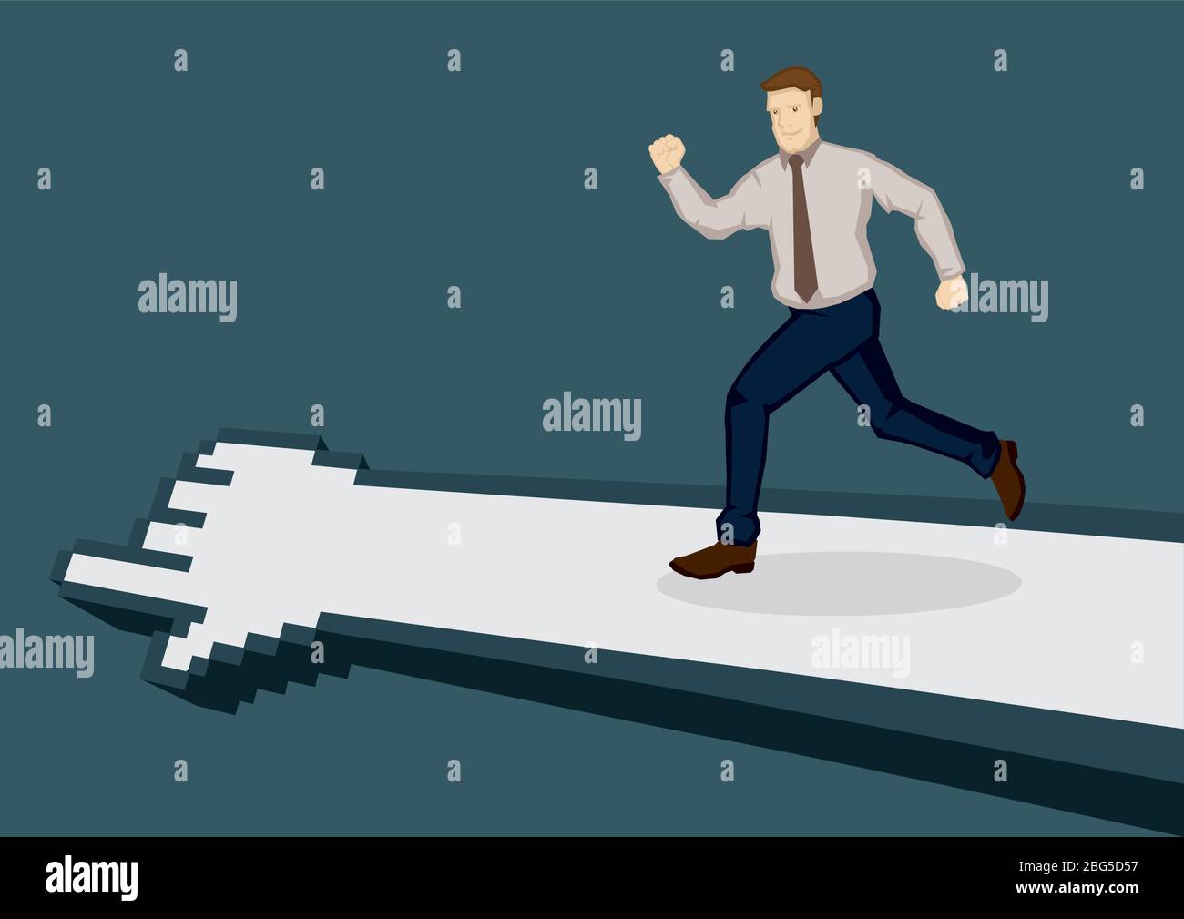 Cartoon business executive running in the direction indicated by ...