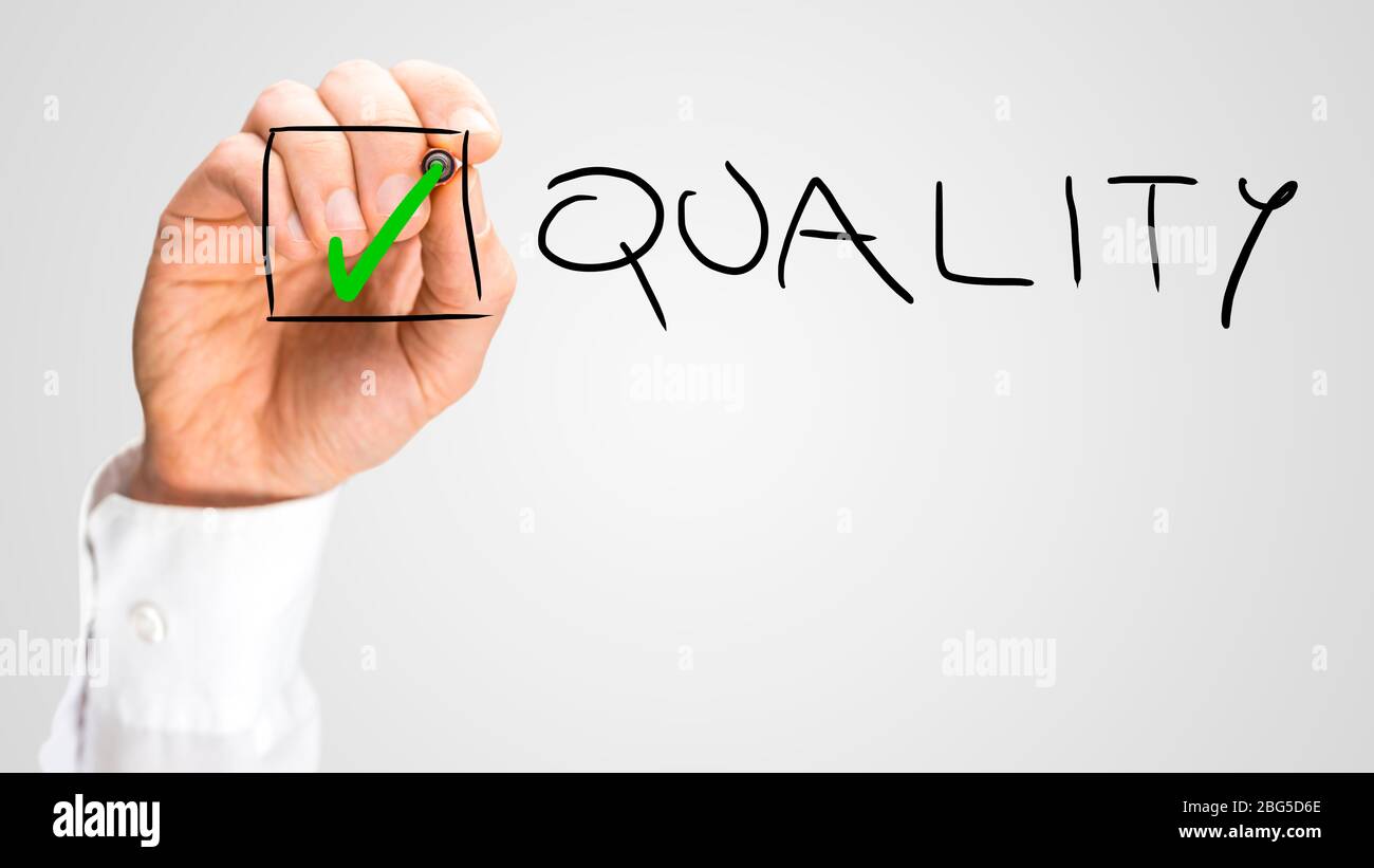 Hand Putting Small Green Check Inside Check Box for Quality. Isolated ...