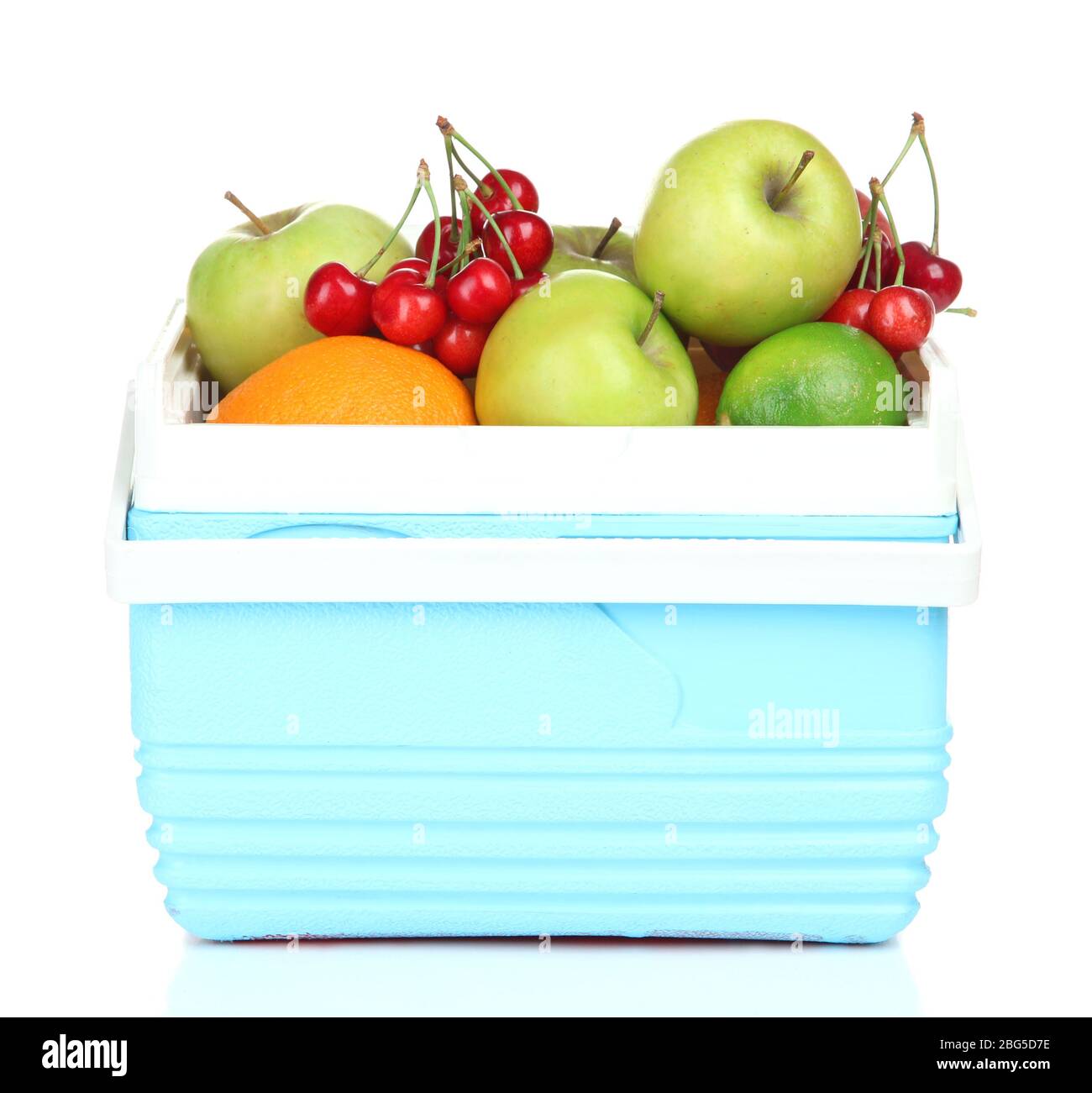 Fresh fruits in mini refrigerator, isolated on white Stock Photo - Alamy