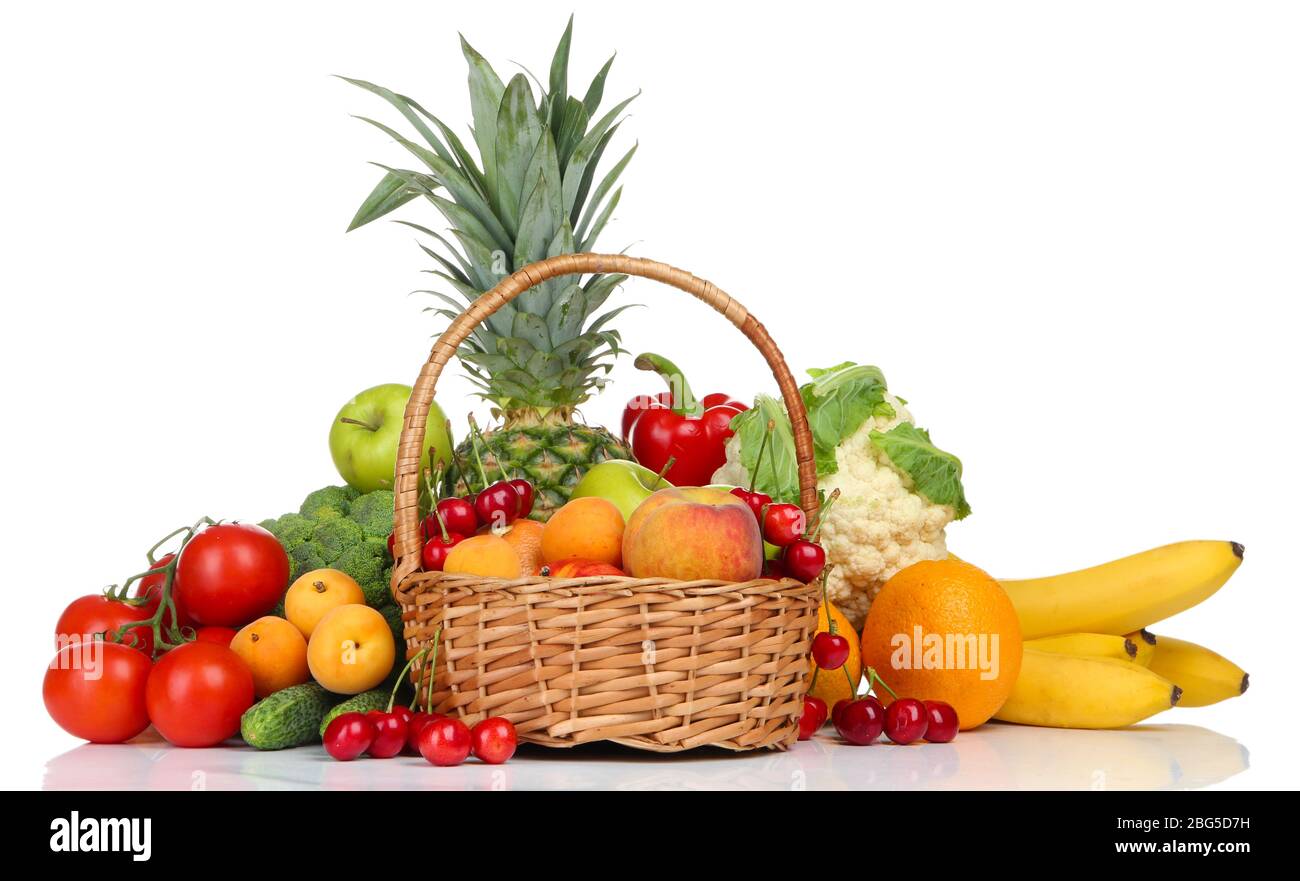 Assortment of fresh fruits and vegetables, isolated on white Stock ...
