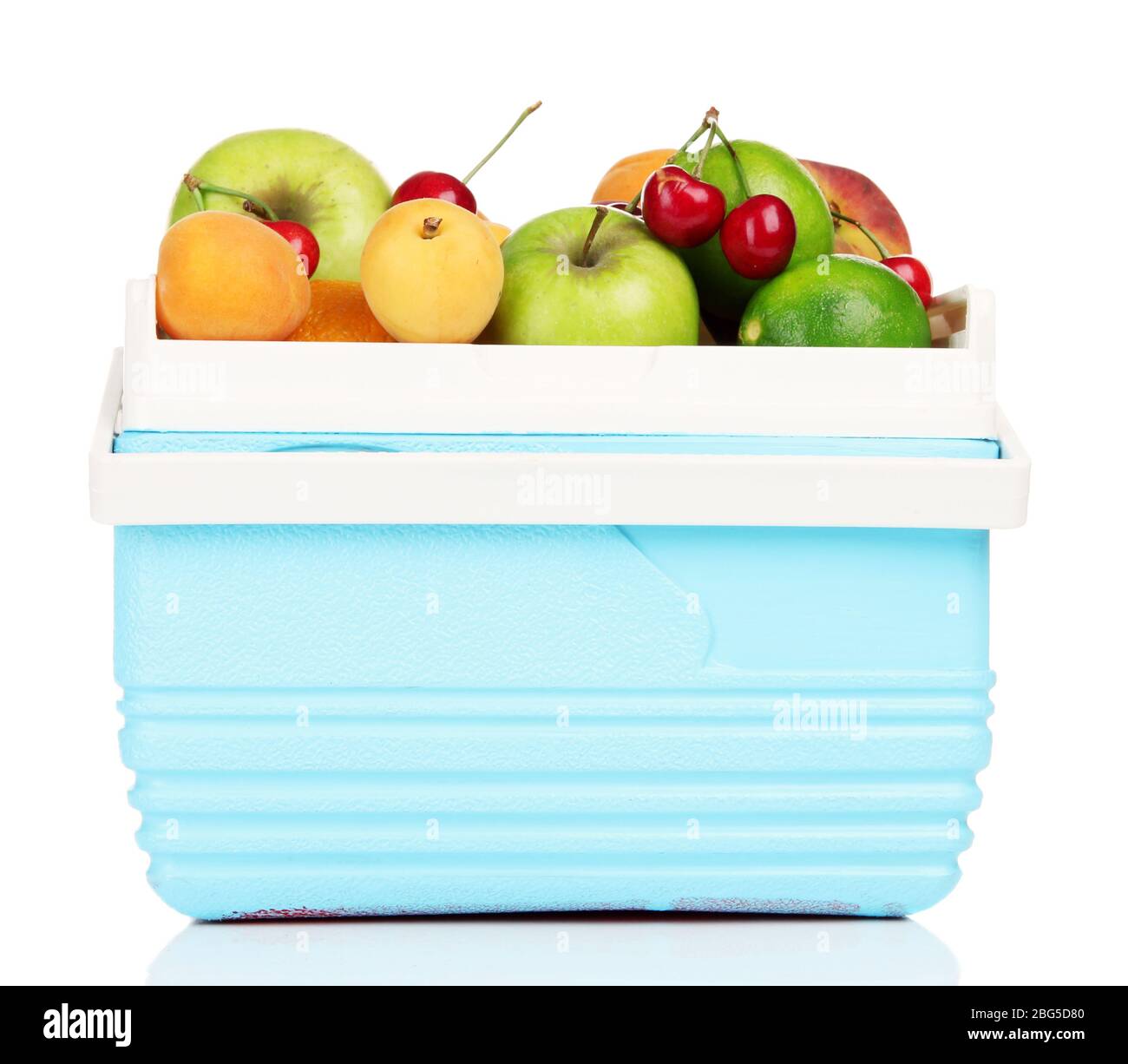 Fresh fruits in mini refrigerator, isolated on white Stock Photo - Alamy