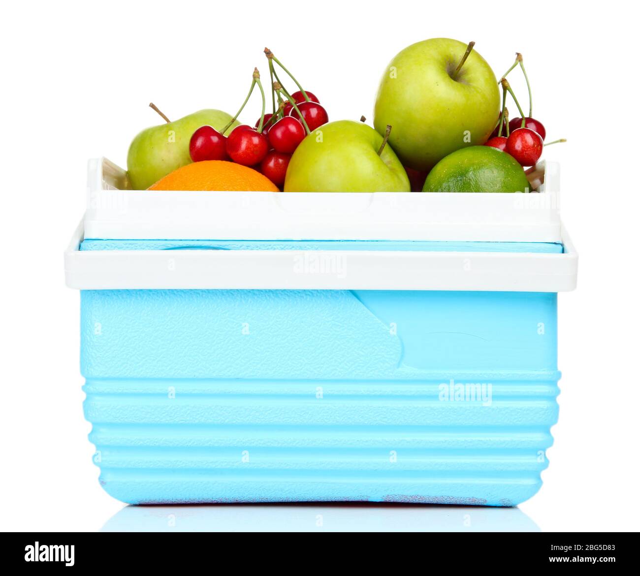 Fresh fruits in mini refrigerator, isolated on white Stock Photo - Alamy
