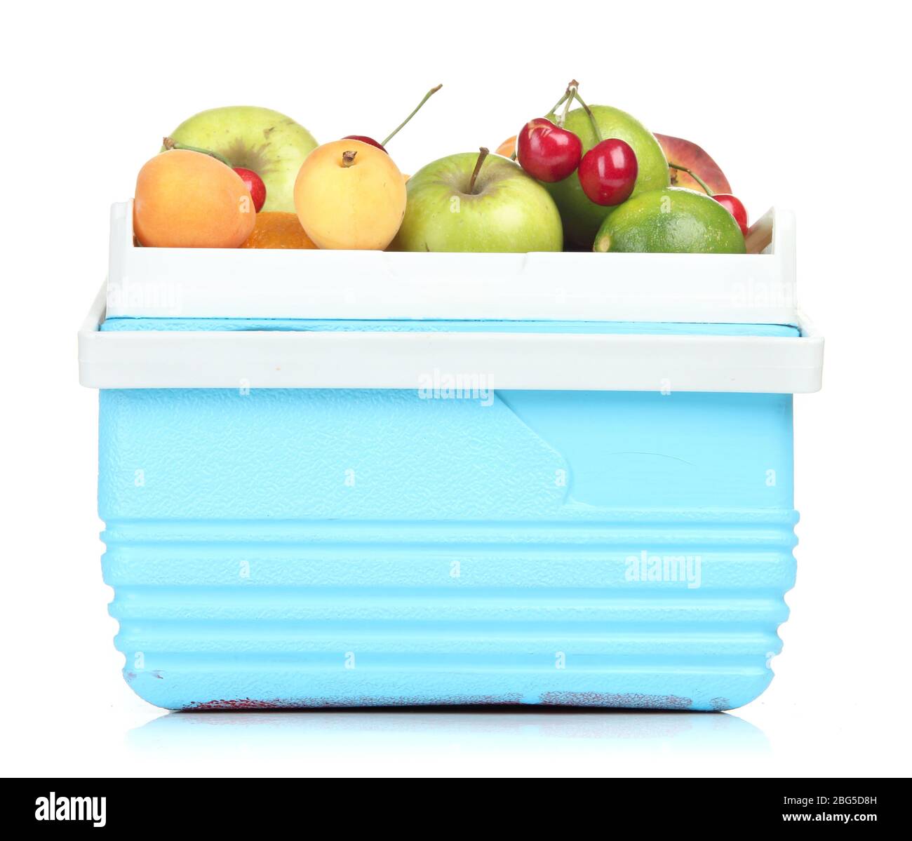 Fresh fruits in mini refrigerator, isolated on white Stock Photo - Alamy