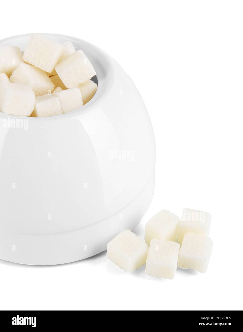 Refined sugar in white sugar bowl on grey background Stock Photo - Alamy