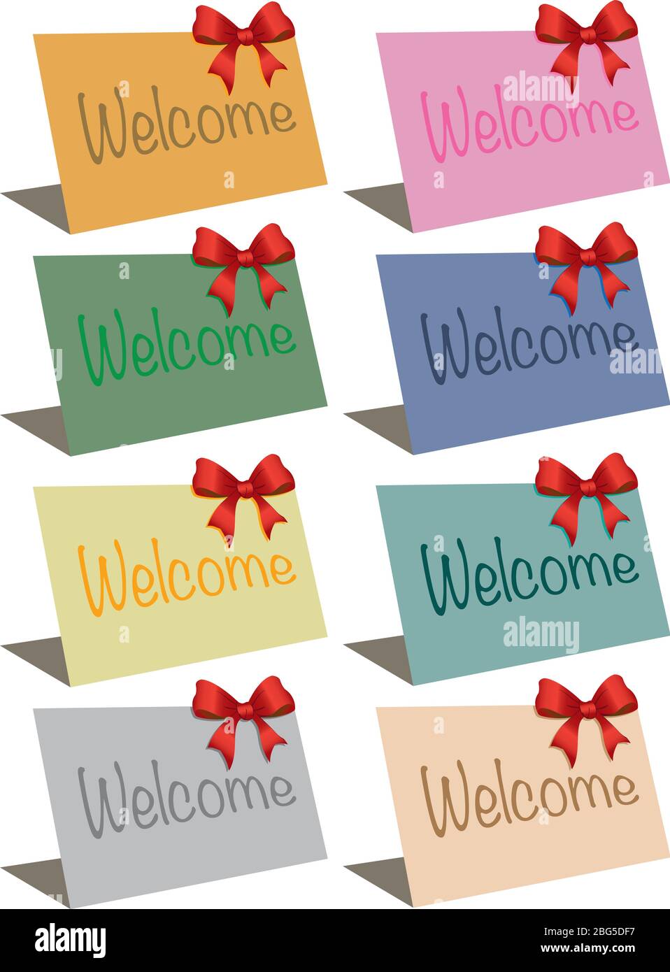 Eight colorful cards with a welcome message in it. Vector illustration ...