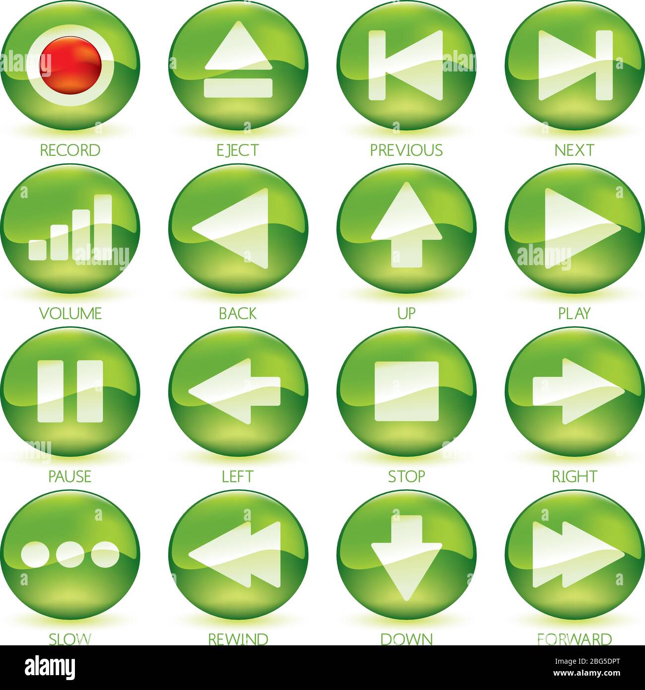 Vector illustration. Icons of media control in circular buttons. Color ...