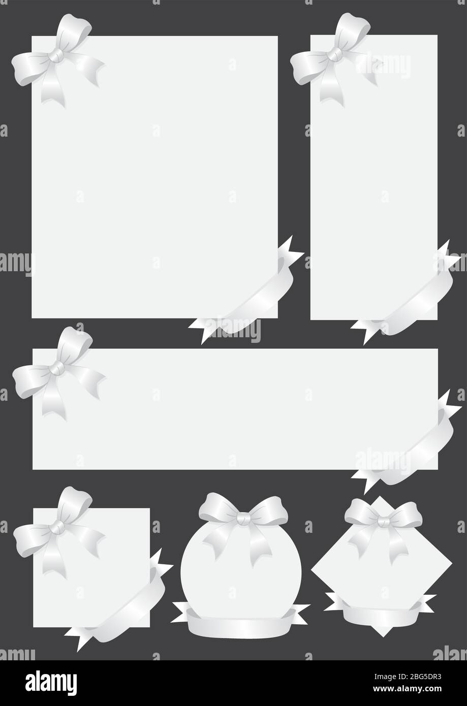 Collection of silver gift cards/notes with ribbons. Vector illustration ...