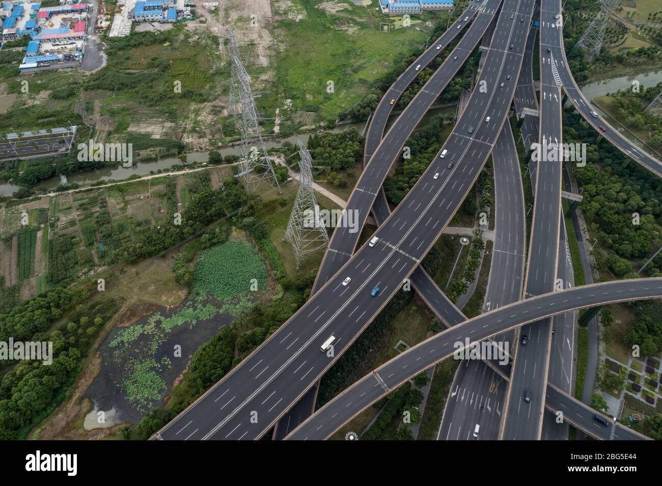 Aerial view of highway and overpass Stock Photo - Alamy
