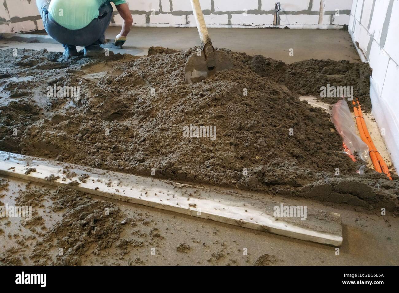 Sand-cement screed in a house with underfloor heating.2020 Stock Photo ...