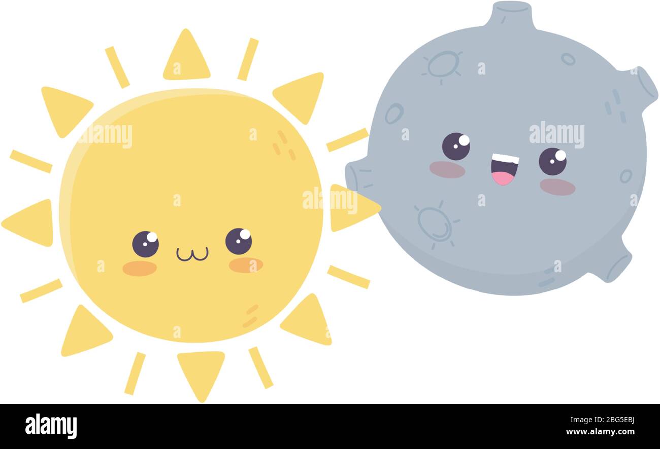 cute sun moon kawaii cartoon character vector illustration Stock Vector ...
