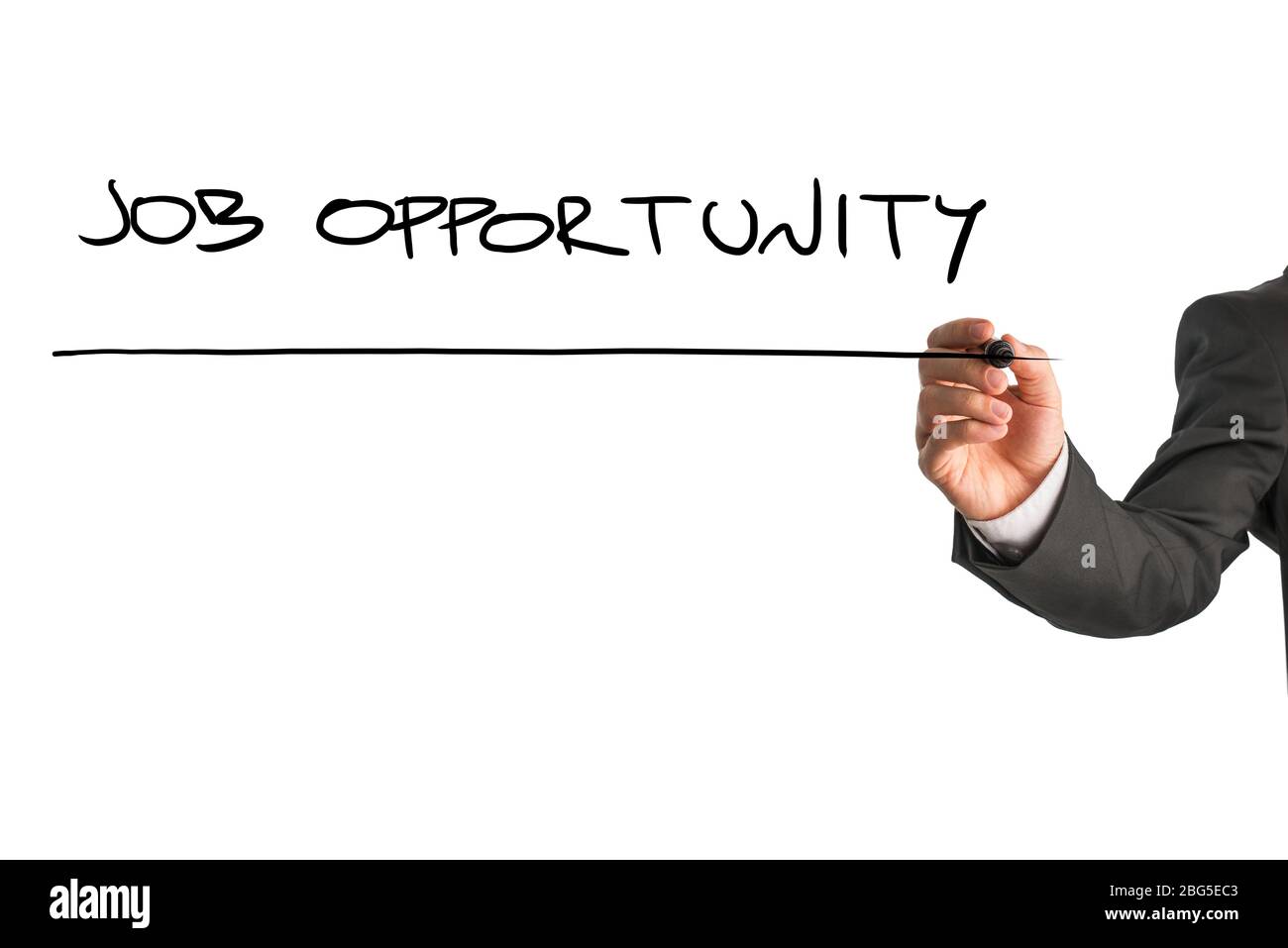 Closeup of male hand writing Job opportunity text on white virtual ...