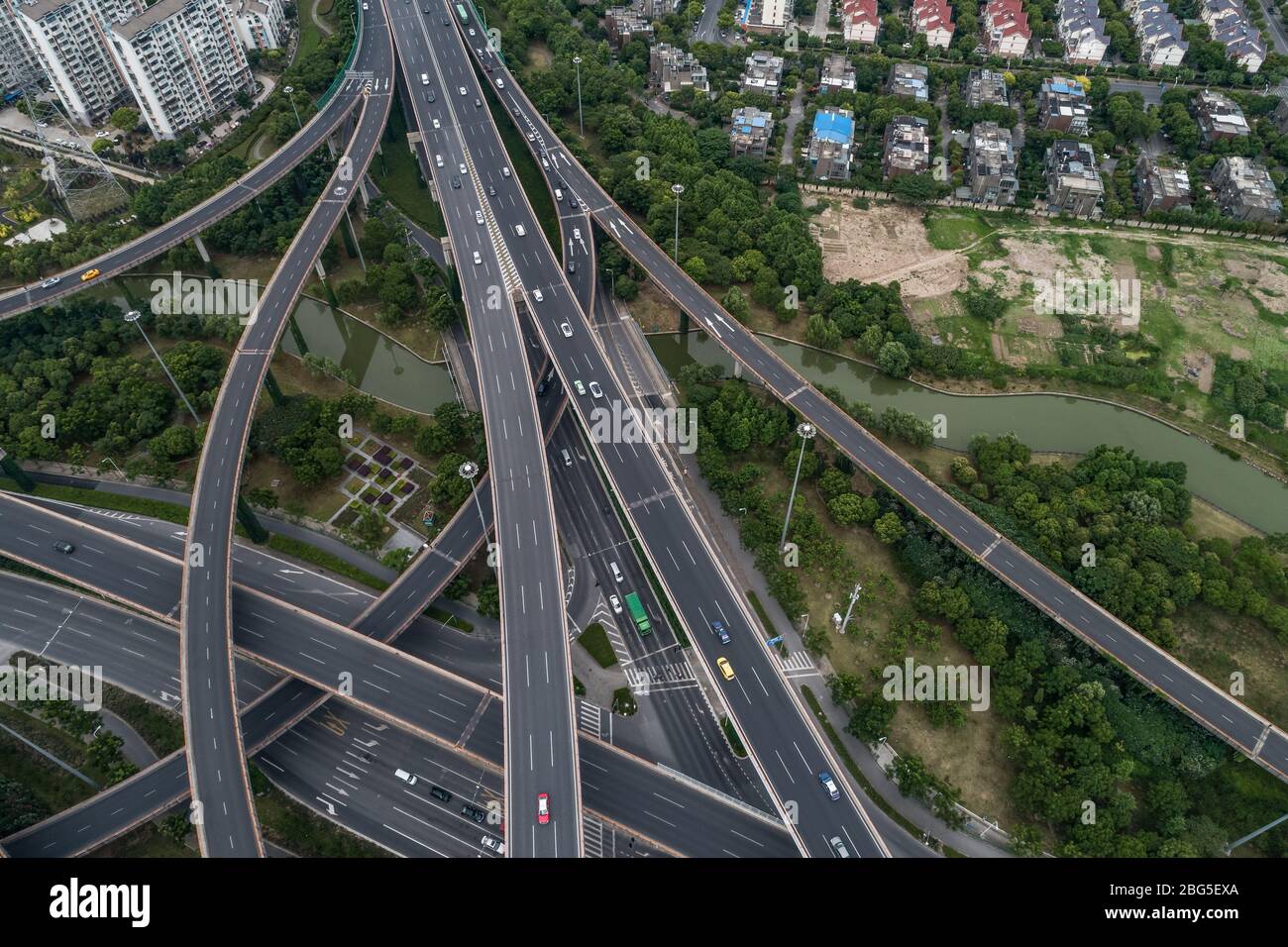 Aerial view of highway and overpass Stock Photo - Alamy