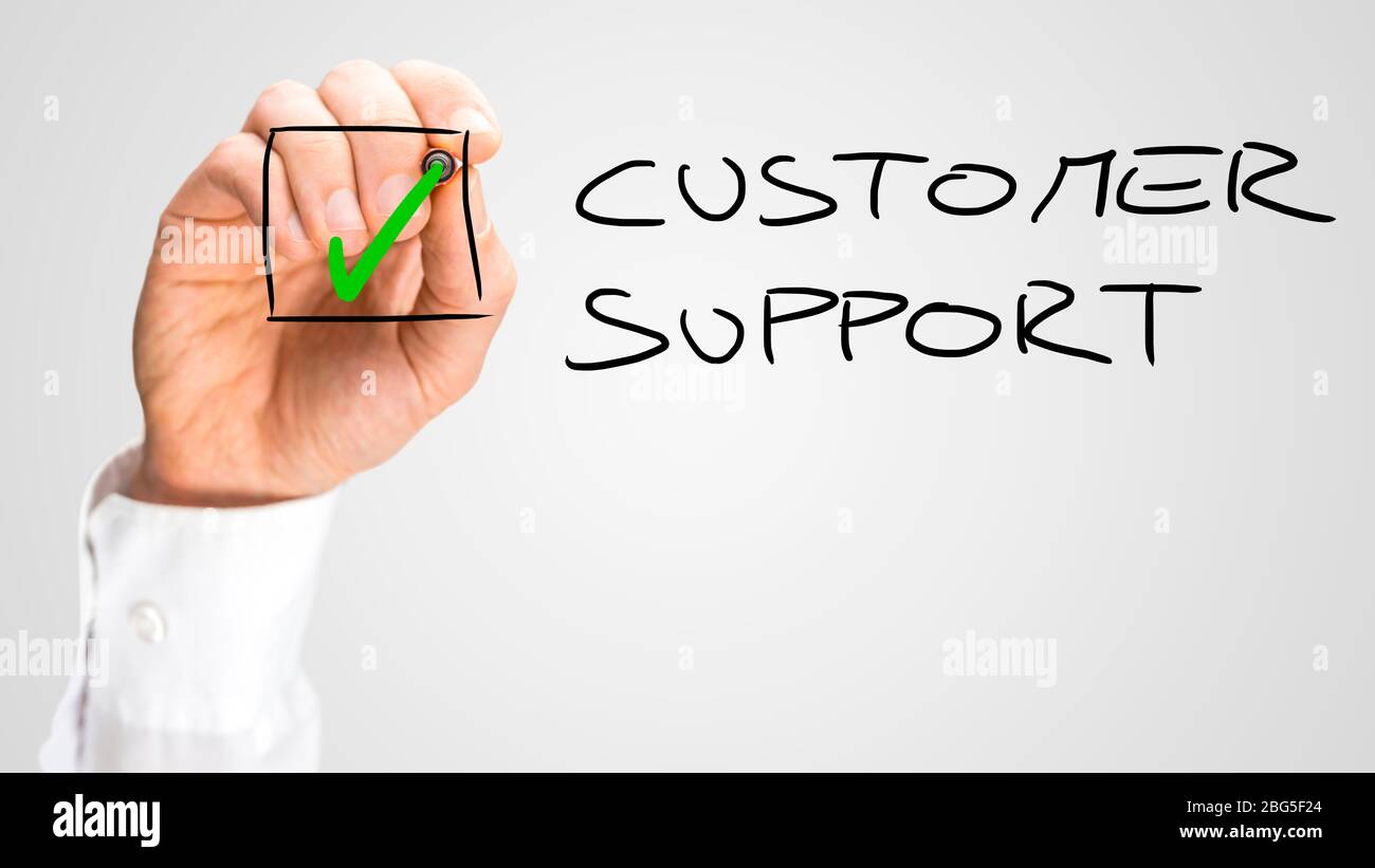 Close Up of Hand Putting Green Check in Box Next to Customer Support ...