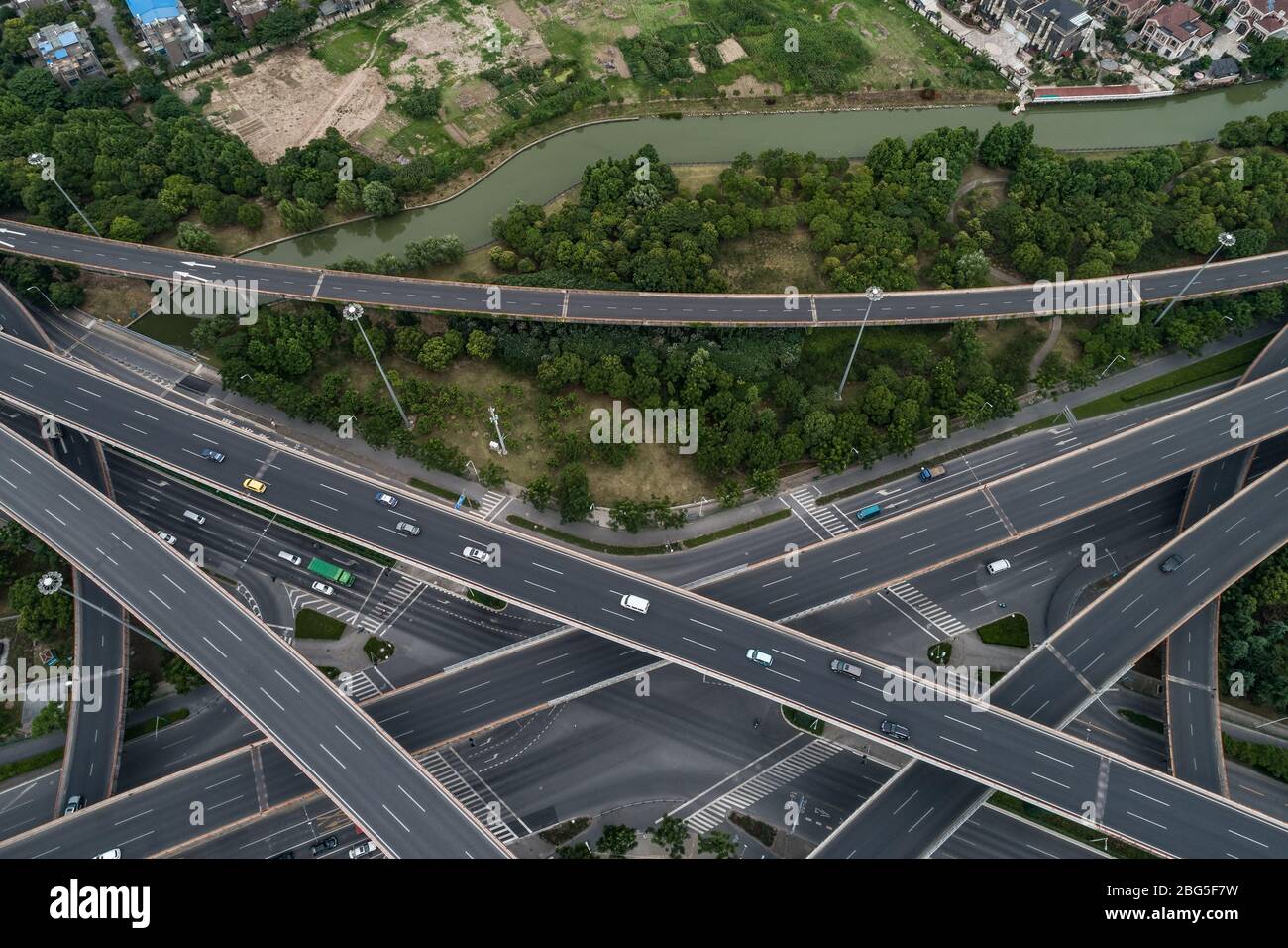 Aerial view of highway and overpass Stock Photo - Alamy