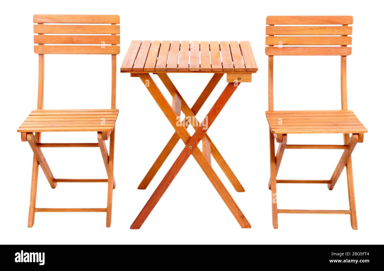 Wooden table with chairs isolated on white Stock Photo - Alamy