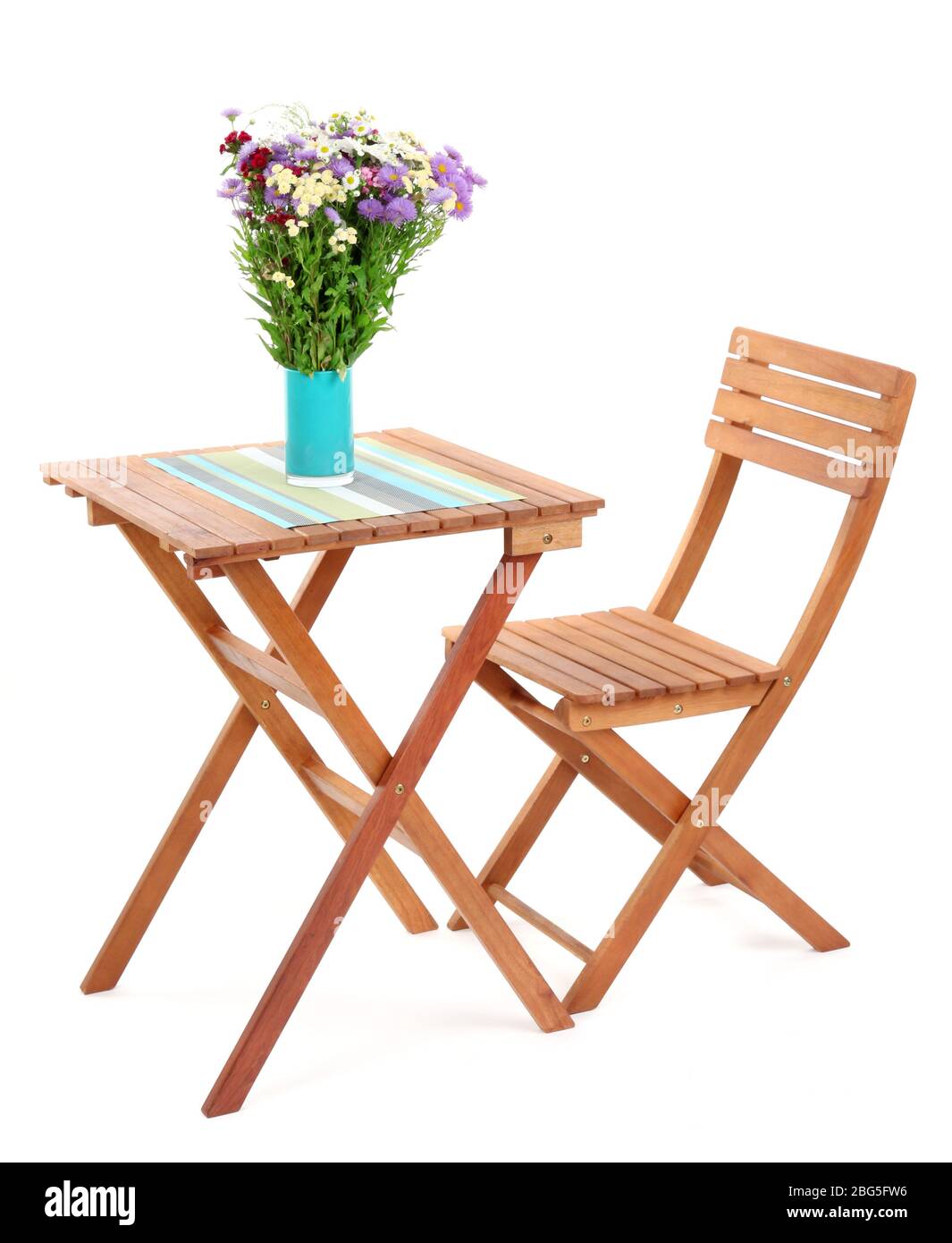 Wooden table with flower isolated on white Stock Photo - Alamy