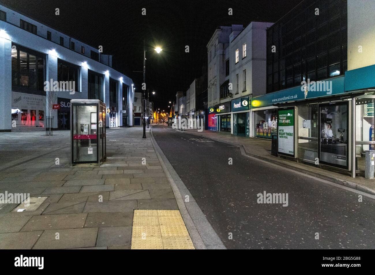 Cheltenham High Street at night during the Coronavirus nationwide ...