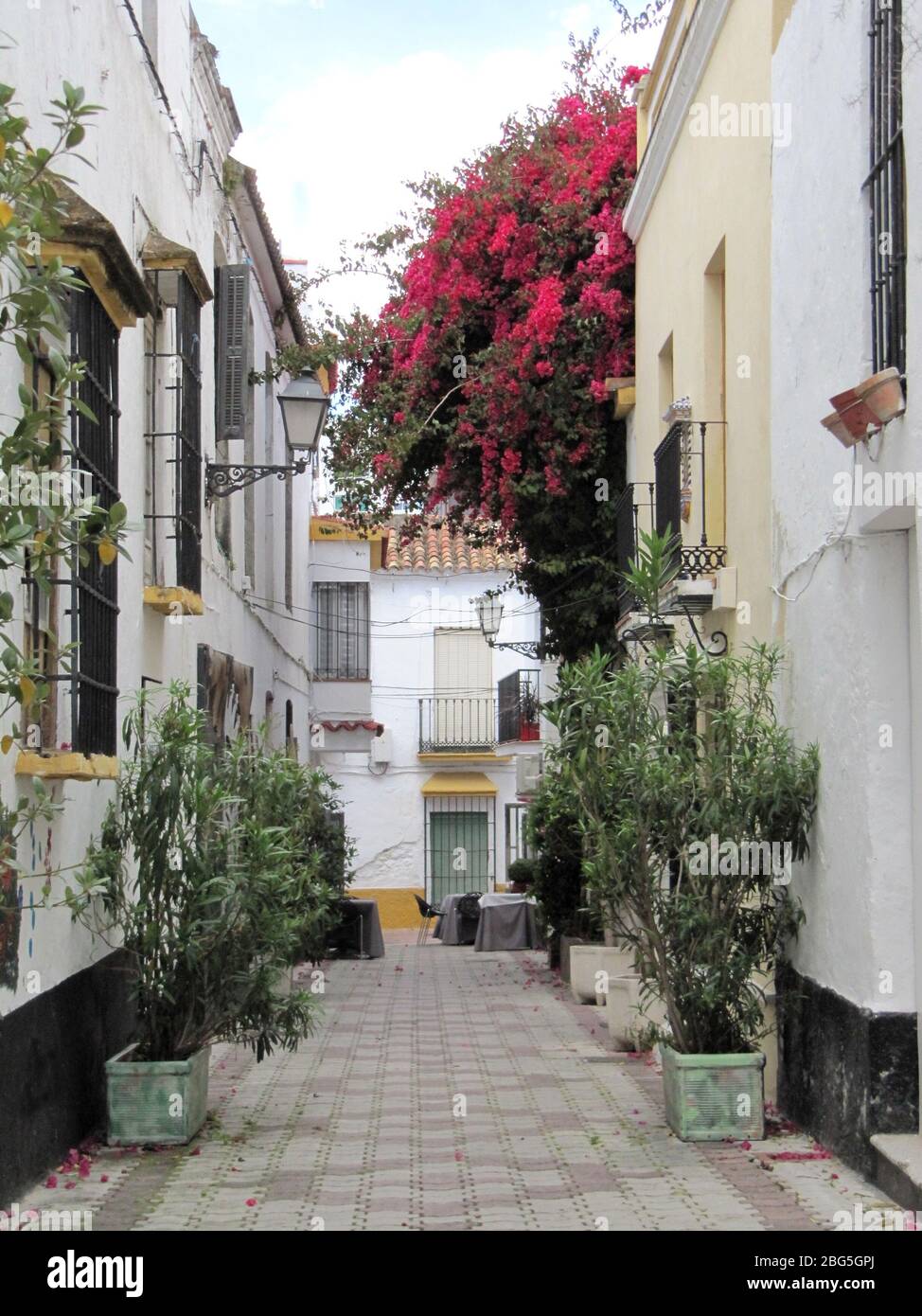 Marbella old town. Colourful side street of old historic centre of ...