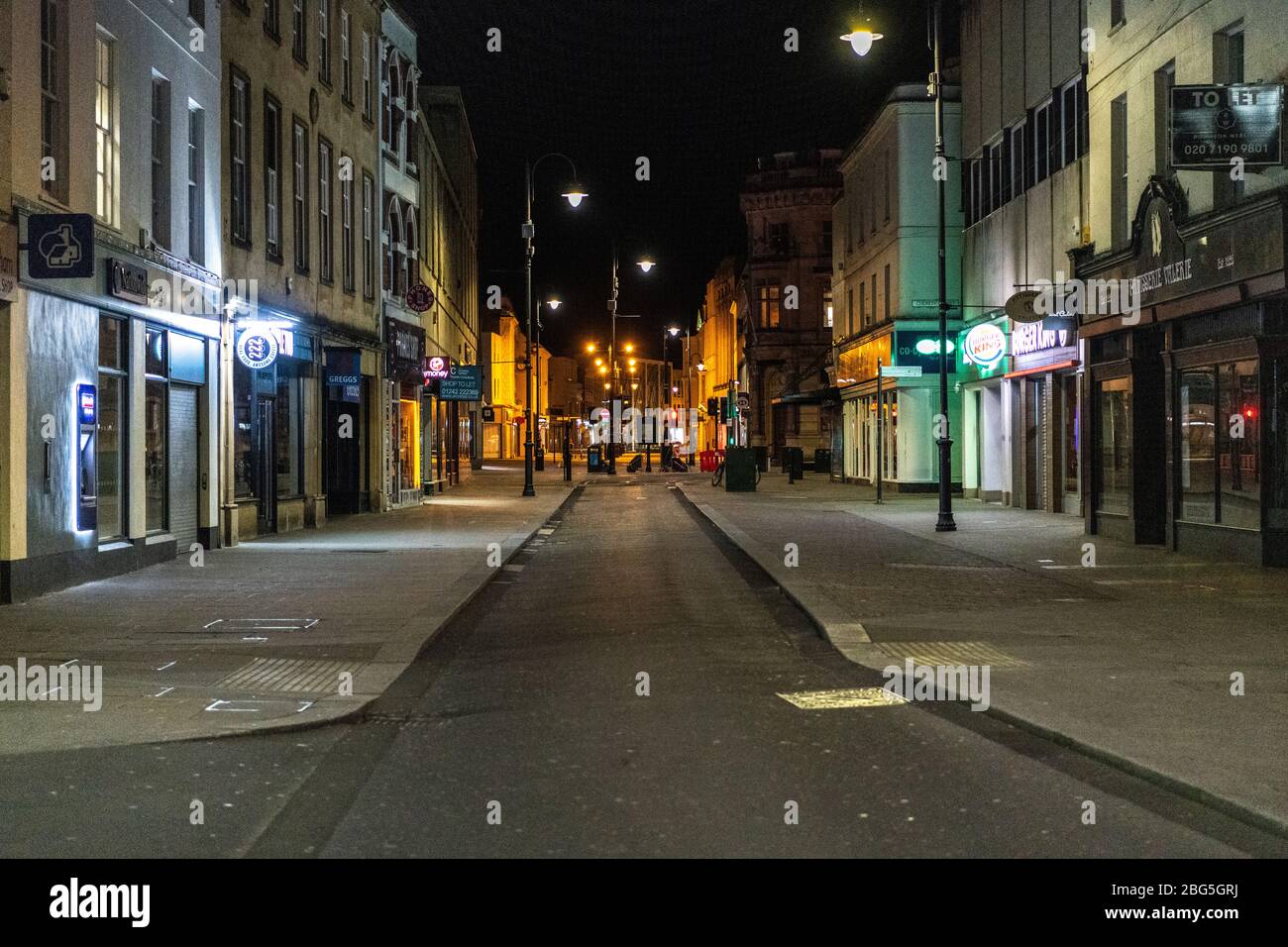 Cheltenham High Street at night during the Coronavirus nationwide ...