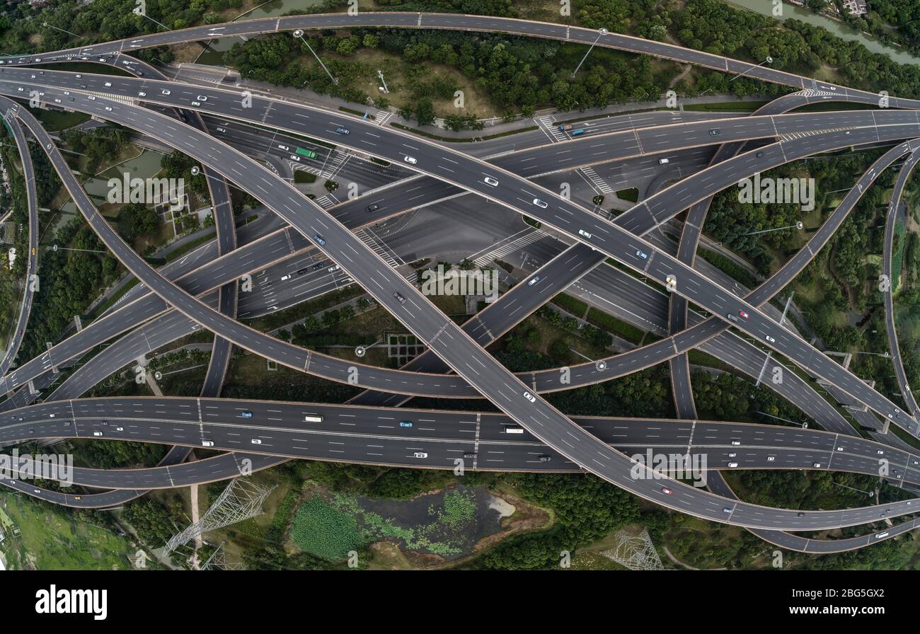 Aerial view of highway and overpass Stock Photo - Alamy