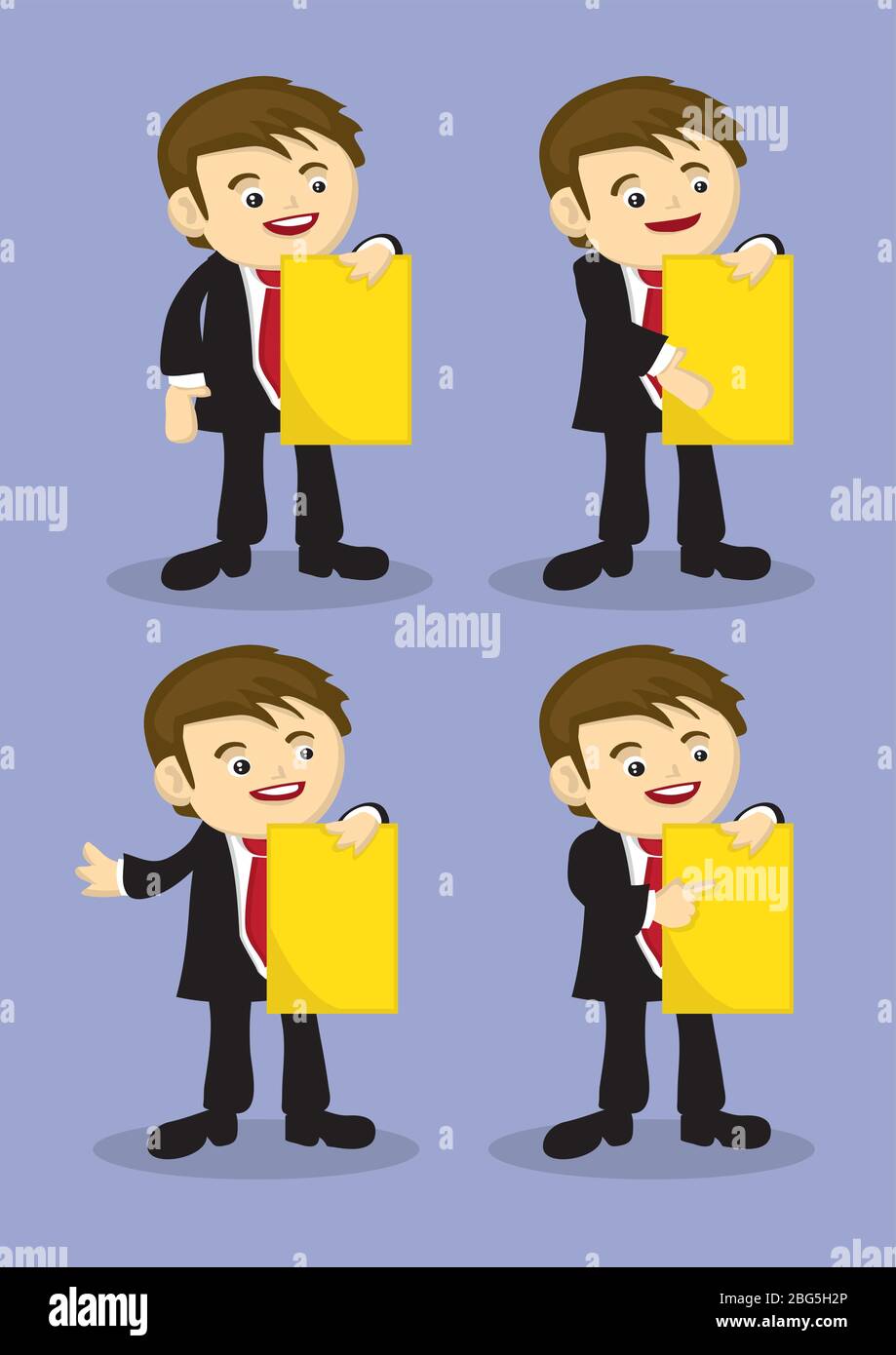 Set of four vector cartoon character in formal business suit holding a ...