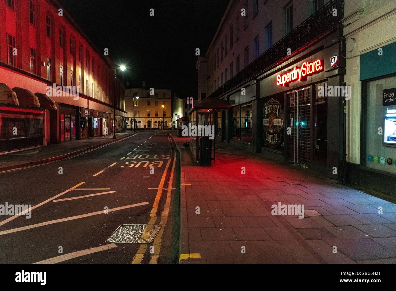 Cheltenham High Street at night during the Coronavirus nationwide ...