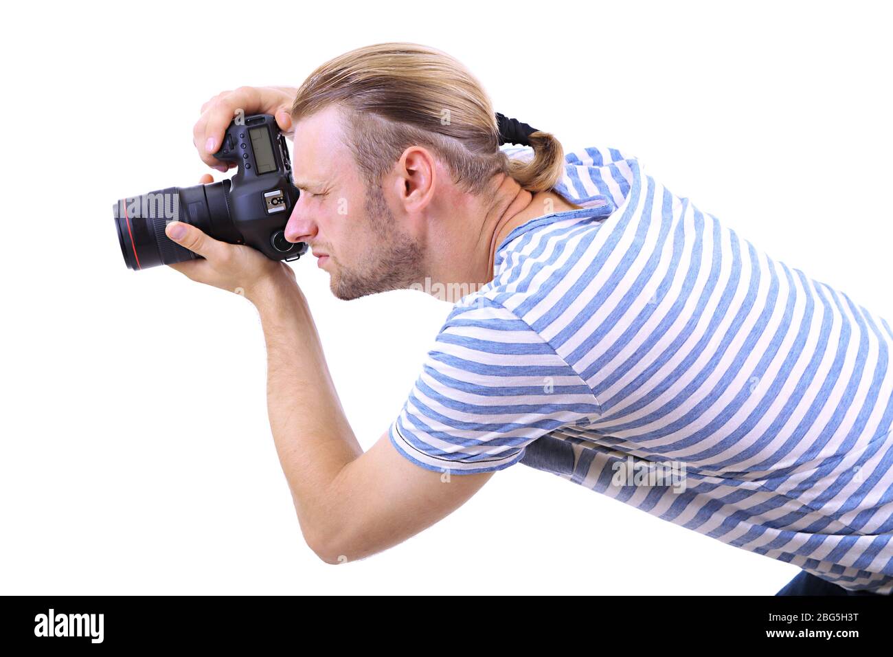 Handsome photographer with camera, isolated on white Stock Photo - Alamy
