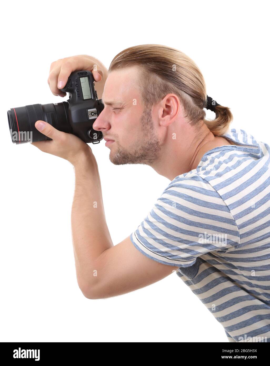 Handsome photographer with camera, isolated on white Stock Photo - Alamy