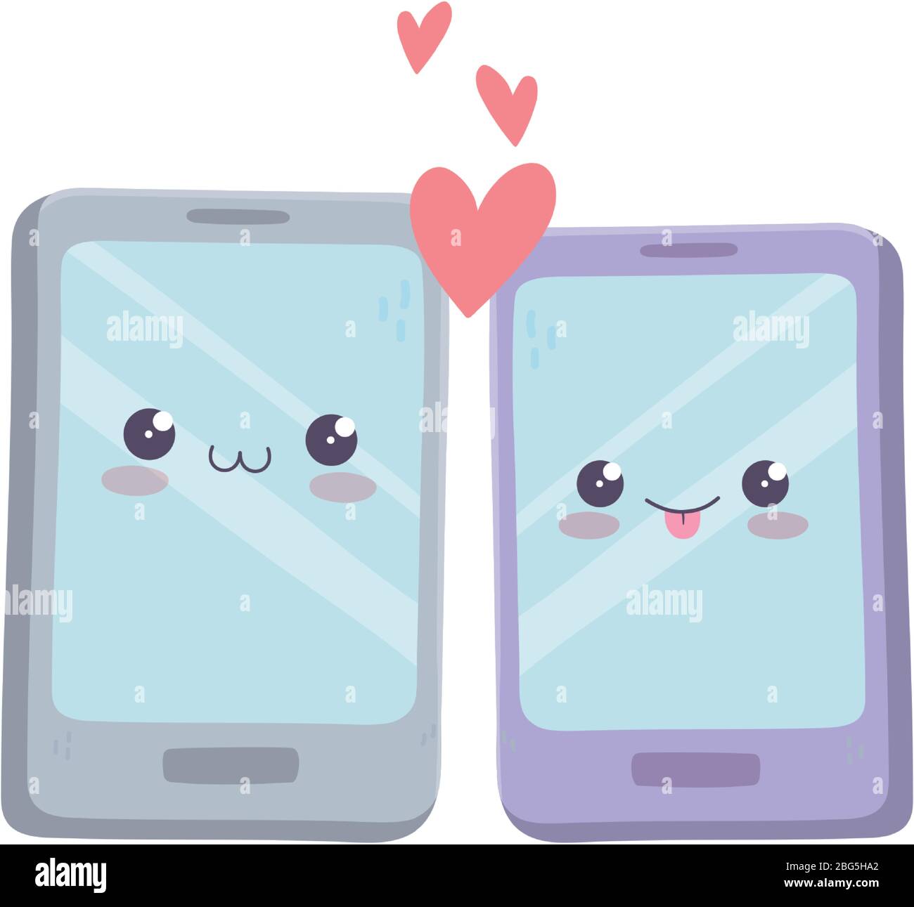 cute smartphone devices love kawaii cartoon character vector ...
