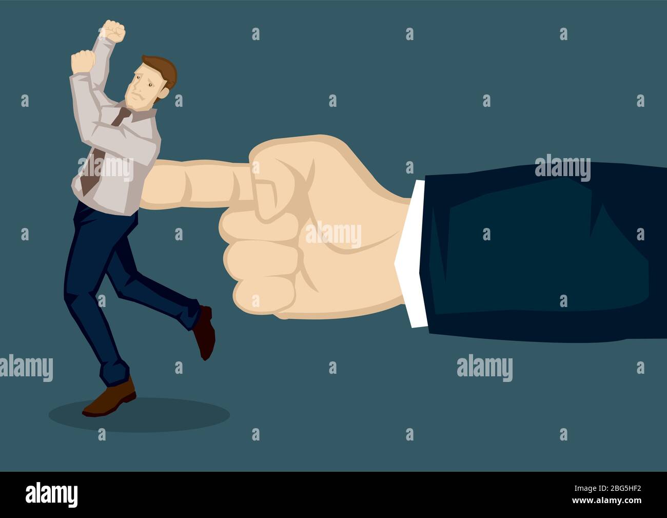 A giant hand pushing at business executive. Creative vector ...