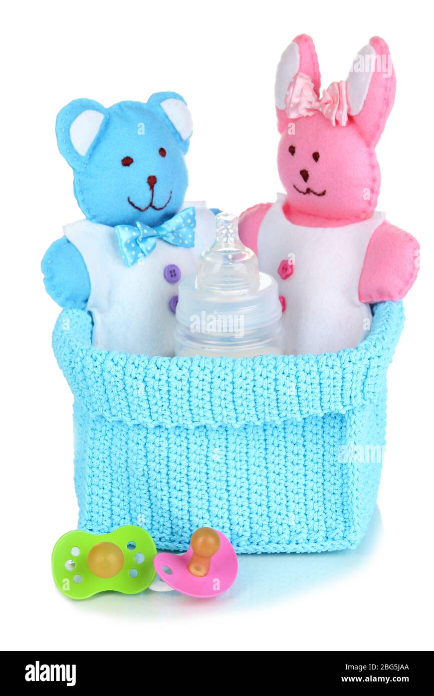 Baby accessories isolated on white Stock Photo - Alamy