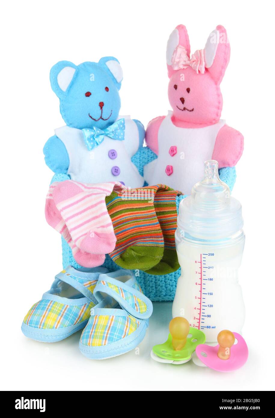 Baby accessories isolated on white Stock Photo - Alamy