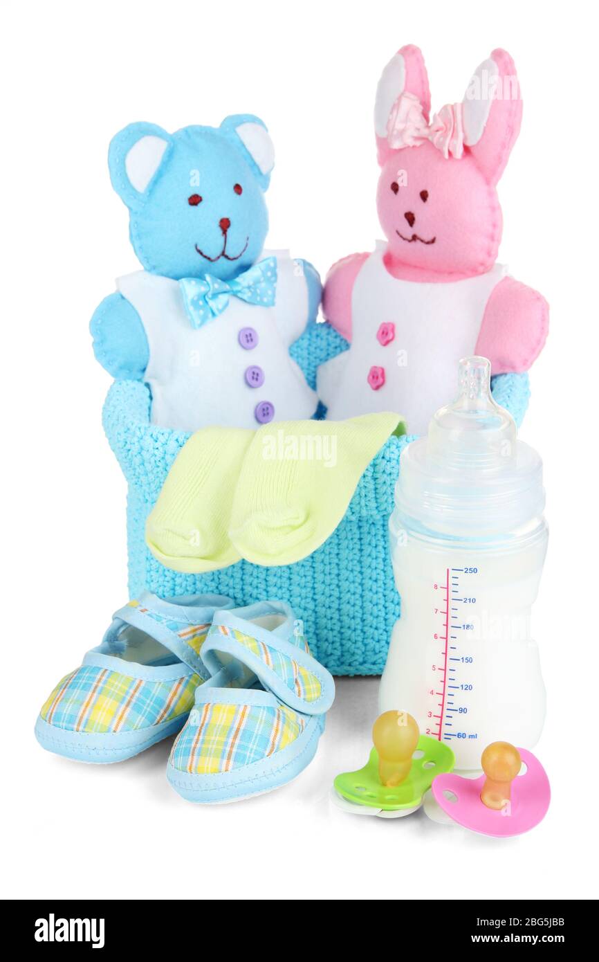 Baby accessories isolated on white Stock Photo - Alamy
