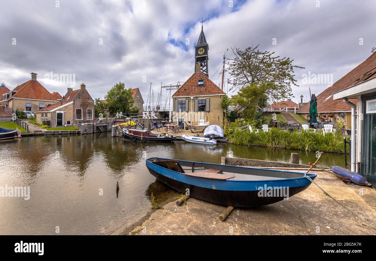 Village scene in the town of Hindeloopen, Friesland, The Netherlands ...