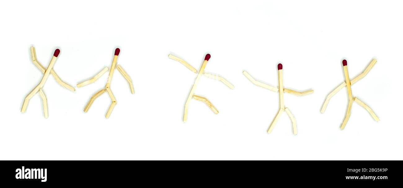 people made of match sticks dancing on white background Stock Photo - Alamy