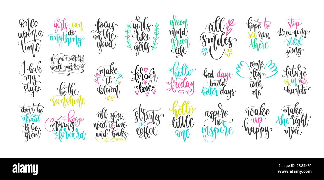 set of 25 hand lettering positive quote, motivation and inspiration ...