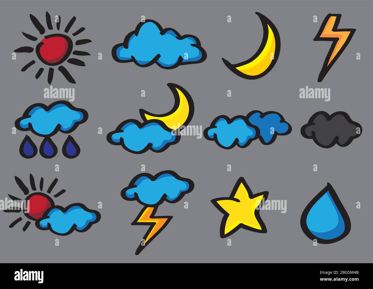 Collection of weather icons vector illustration in cartoon style ...