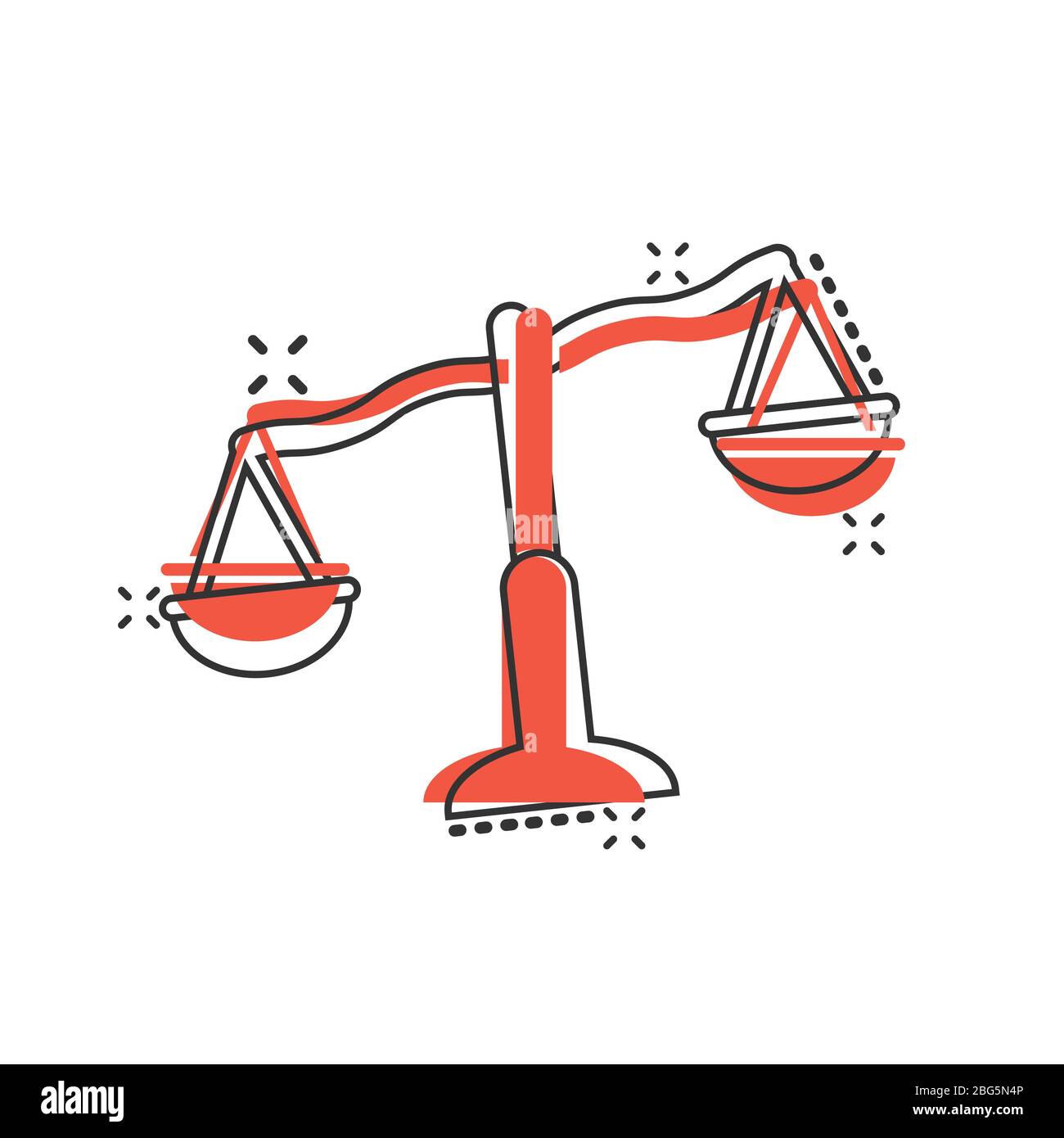 Scale balance icon in comic style. Justice cartoon vector illustration ...