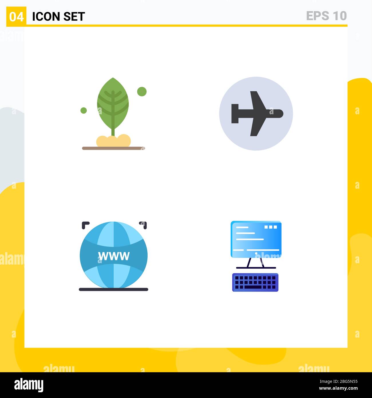 Flat Icon Pack of 4 Universal Symbols of leaf, web, aero plane, flying ...